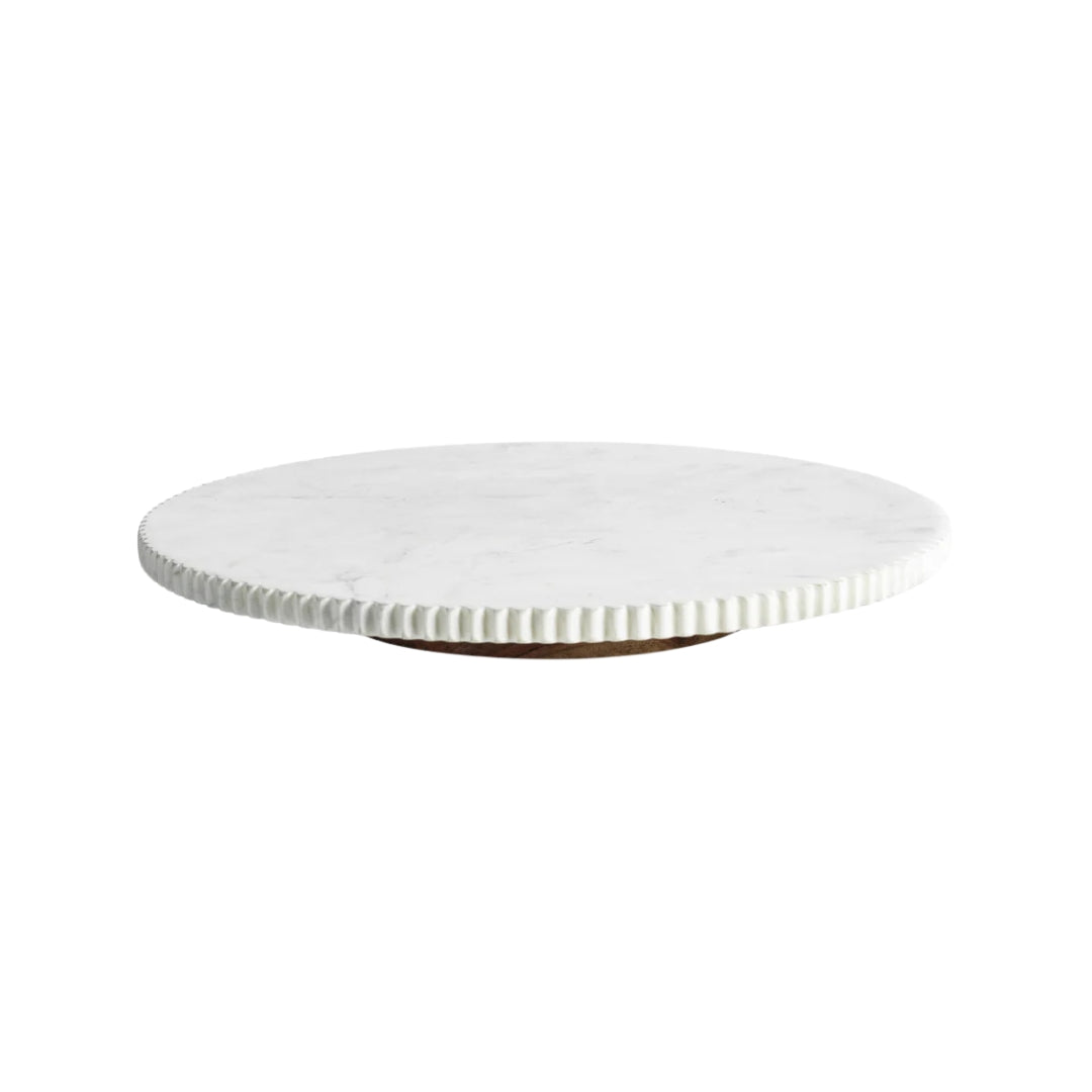 Ribbed Finish White Marble Lazy Susan - Christopher Collection