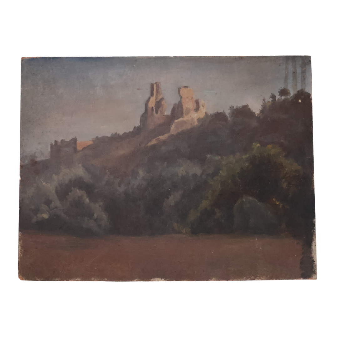 Mid-20th Century French Hillside Chateau Painting - Christopher Collection